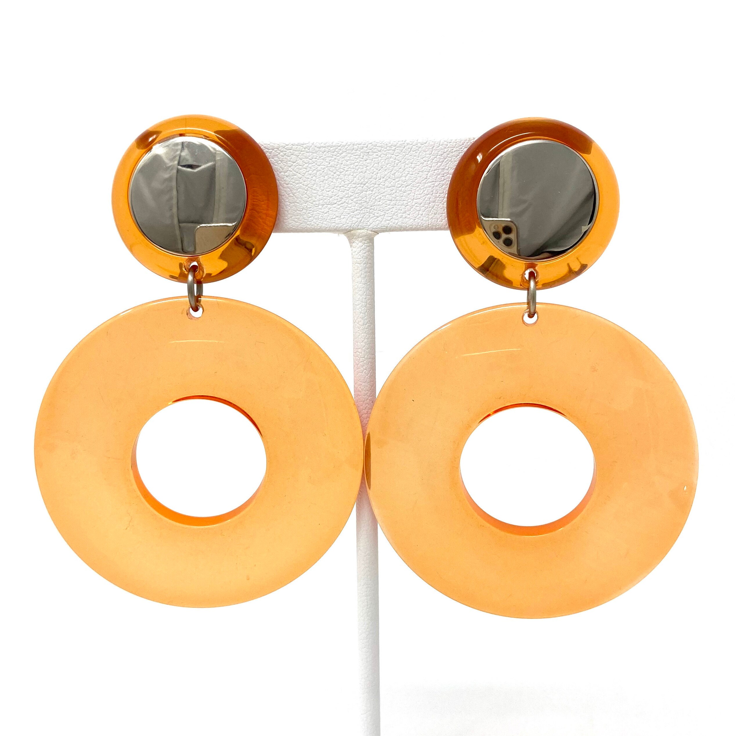 Vintage Orange Lucite Statement Earrings Made in France | Etsy
