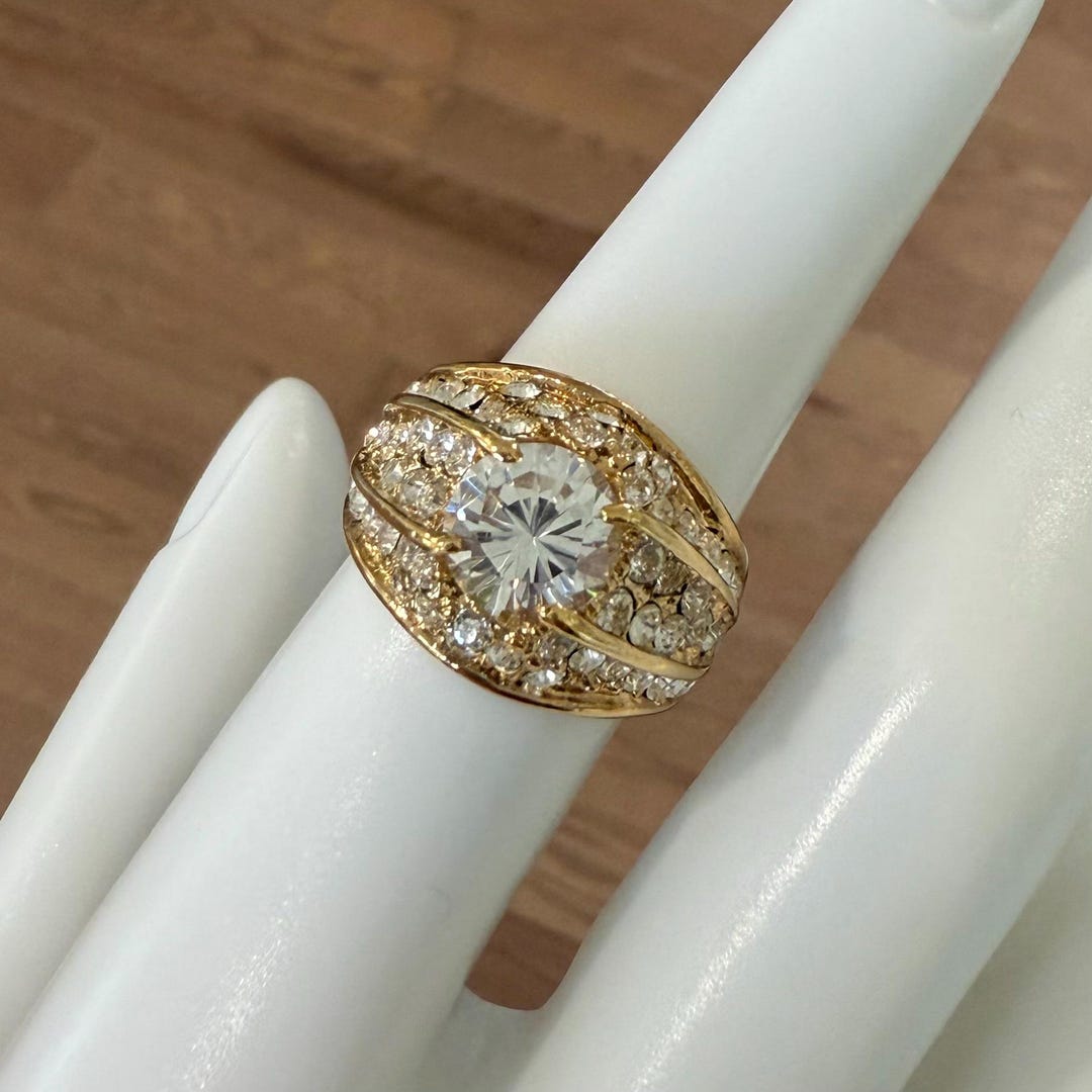 1990s Gold Plated Cubic Zirconia Cocktail Ring, Size 6 (NOS) - Etsy