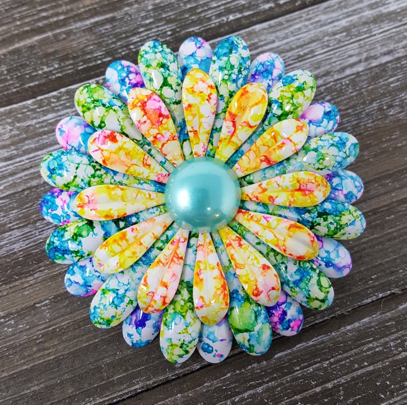 Vintage Enamel Flower Pin Rainbow Tye Dye Mod Flower Pin | Etsy