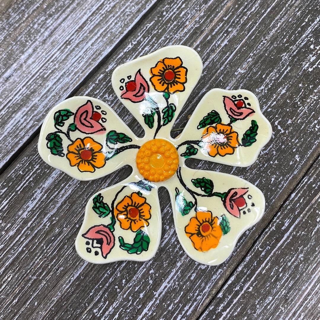 Vintage Painted Enamel Flower Pin, Mod Statement Jewelry (NOS) - Etsy