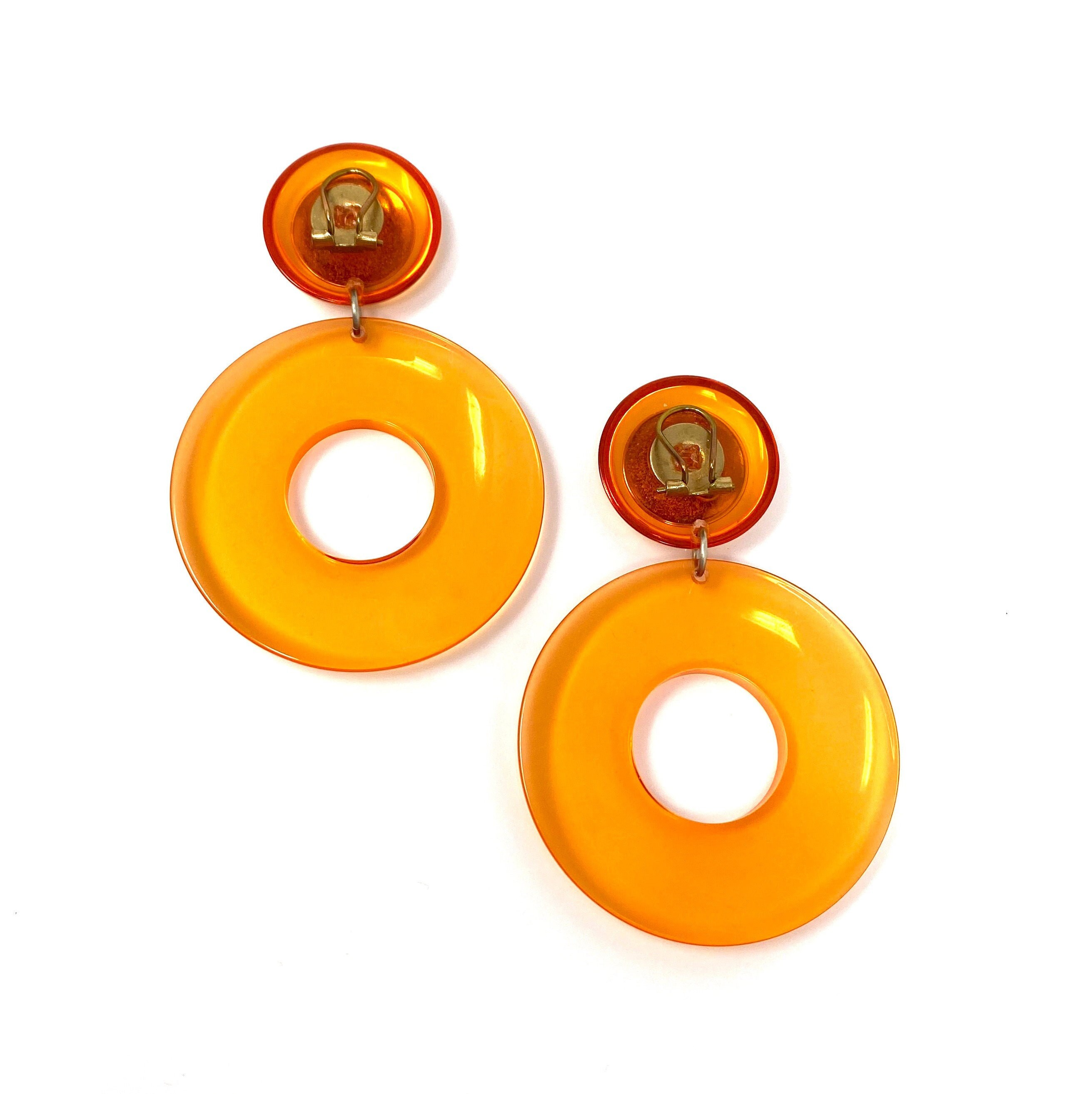 Vintage Orange Lucite Statement Earrings Made in France | Etsy