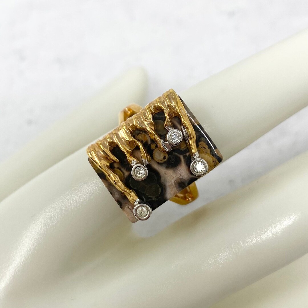 Vintage 1990s Drippy Deco NOS New Old Stock 18KT Gold Plated CZ Brown ...