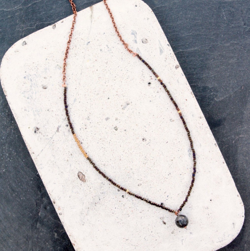 Bohemian Man Necklace Small Pearls Black Stone Labradorite Man Collar ...
