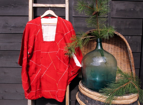 Red Kimono Jacket Japanese Vintage Michiyuki Festival | Etsy