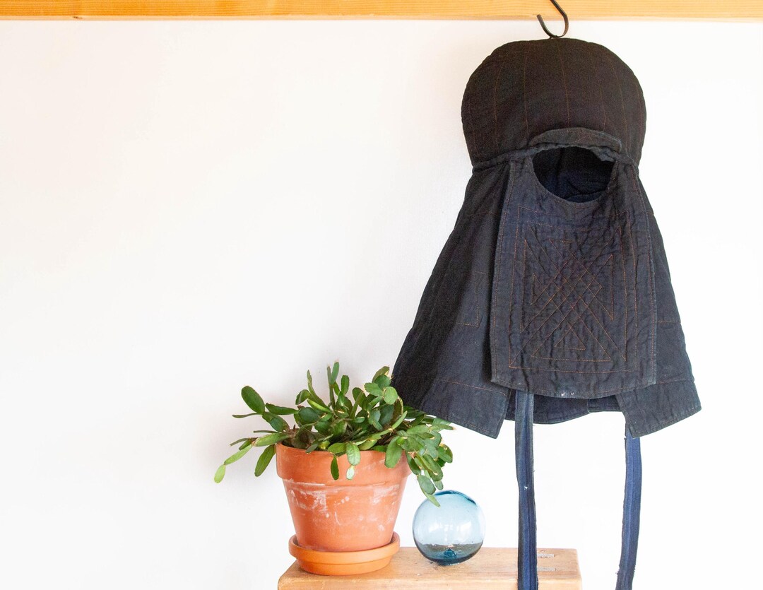 Antique Indigo Cotton Fireman Hood Fire Helmet: Edo Meiji Taisho ...