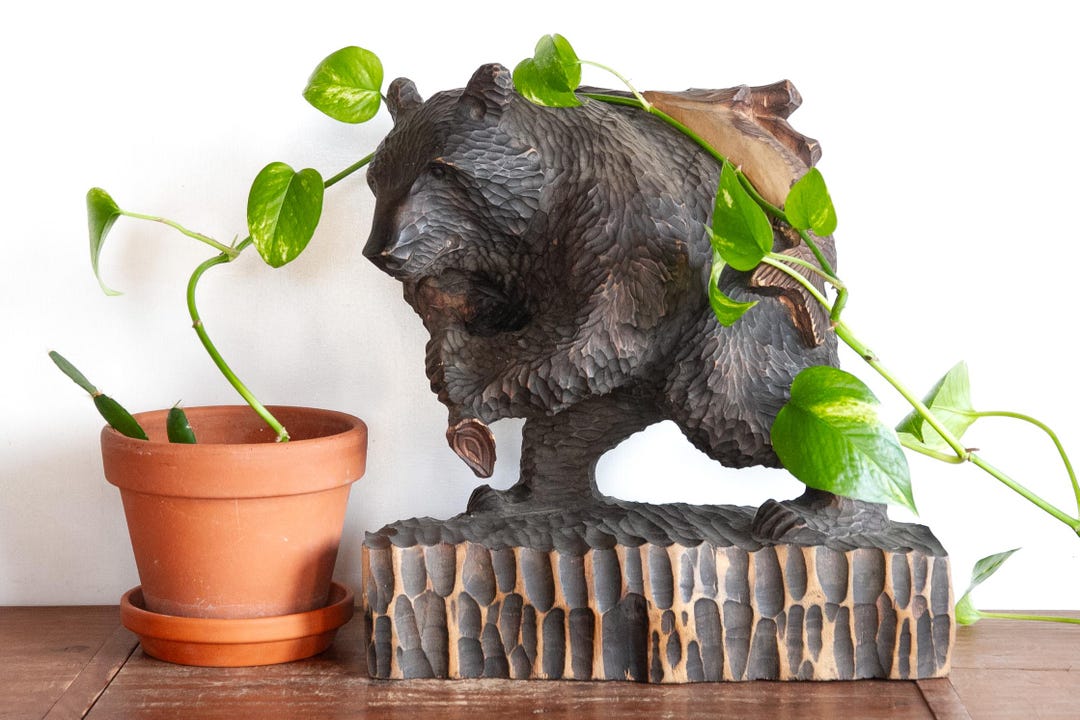 Japanese Kibori Kuma Hand Carved Ainu Bear, Bear and Salmon, Home Decor ...