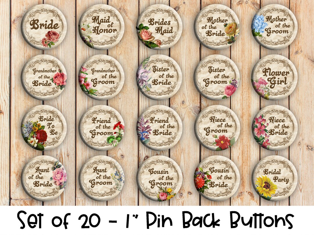 Wedding Themed - Set of 20 Buttons or Magnets - 1" or 1.25" Pin Buttons ...