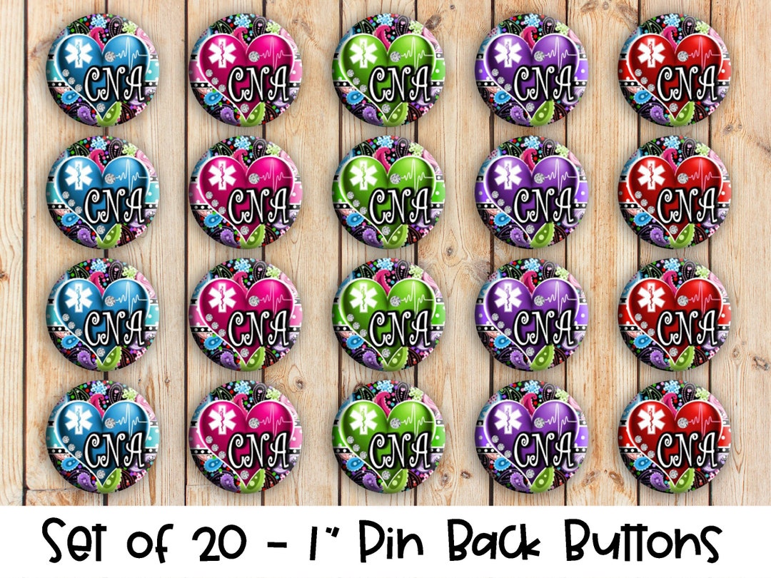 CNA Themed Designs - Set of 20 Buttons or Magnets - 1" or 1.25" Pin ...