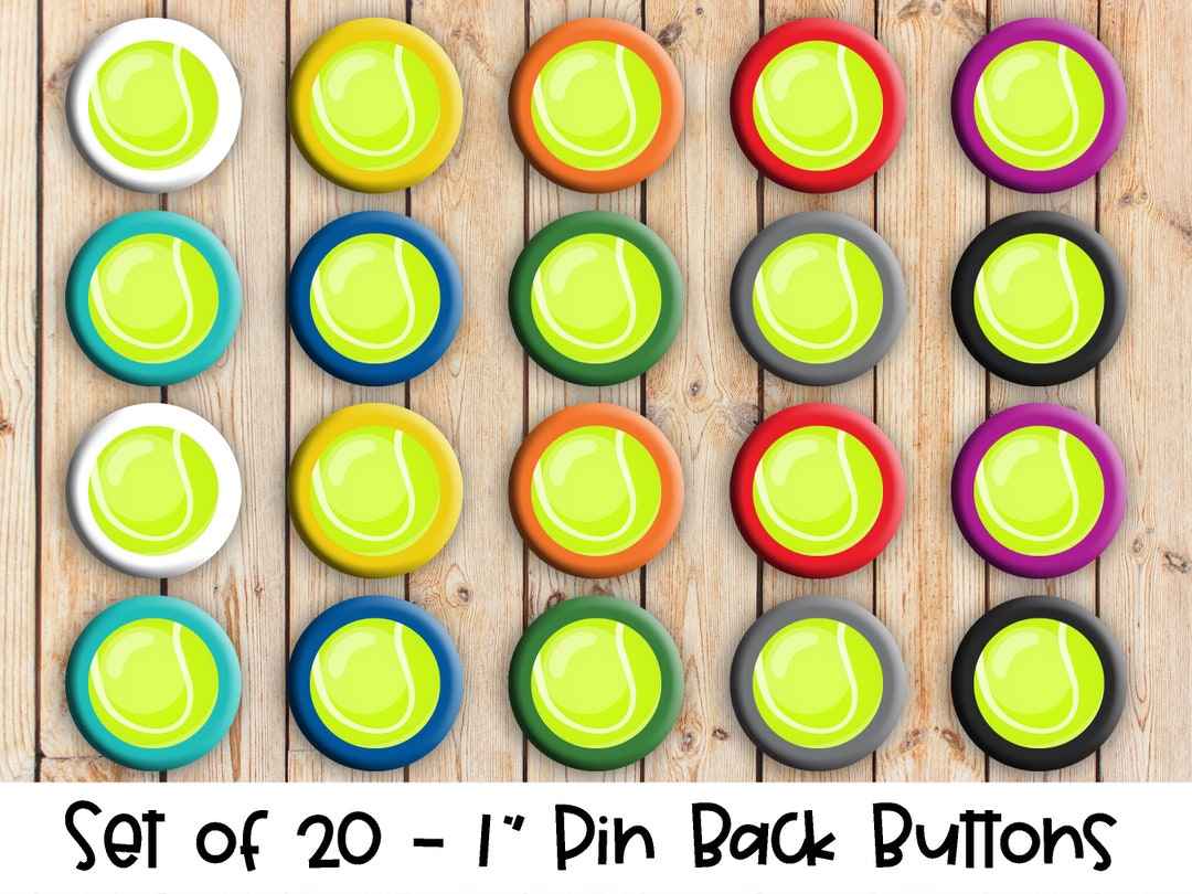 Tennis Ball Designs - Set of 20 Buttons or Magnets - 1" or 1.25" Pin ...