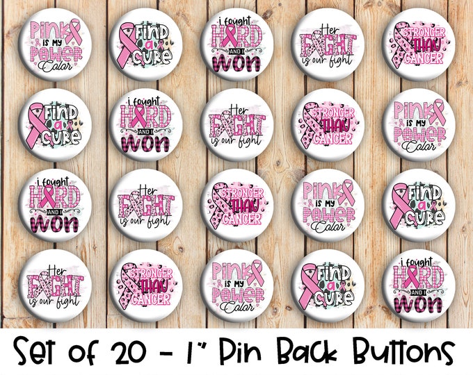 Breast Cancer Awareness Set of 20 Buttons or Magnets 1, 1.25 or 2.25 ...