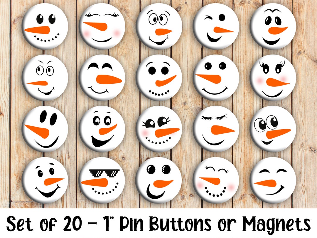 Snowman Face Pins - Set of 20 Buttons or Magnets - 1" or 1.25" Pin ...