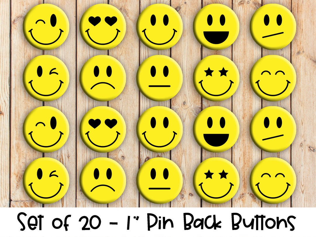 Yellow Emoji Designs - Set of 20 Buttons or Magnets - 1" or 1.25" Pin ...