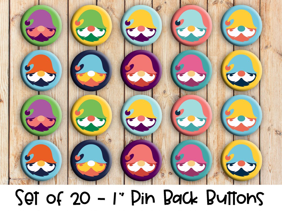 Gnome Designs - Set of 20 Buttons or Magnets - 1" or 1.25" Pin Buttons ...
