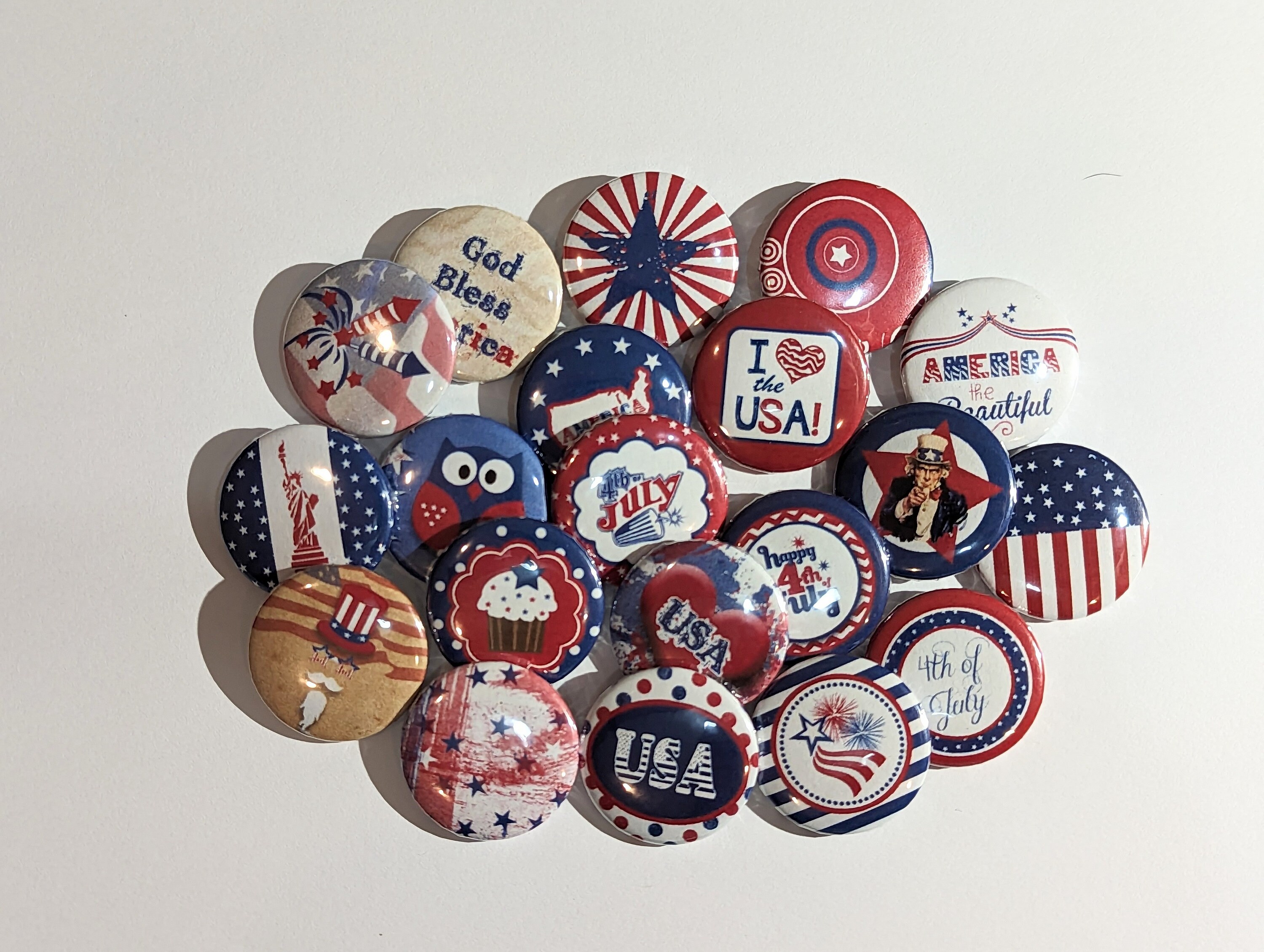 Patriotic Themed Pins Set of 20 Buttons or Magnets 1, 1.25 or 2.25 Pin ...