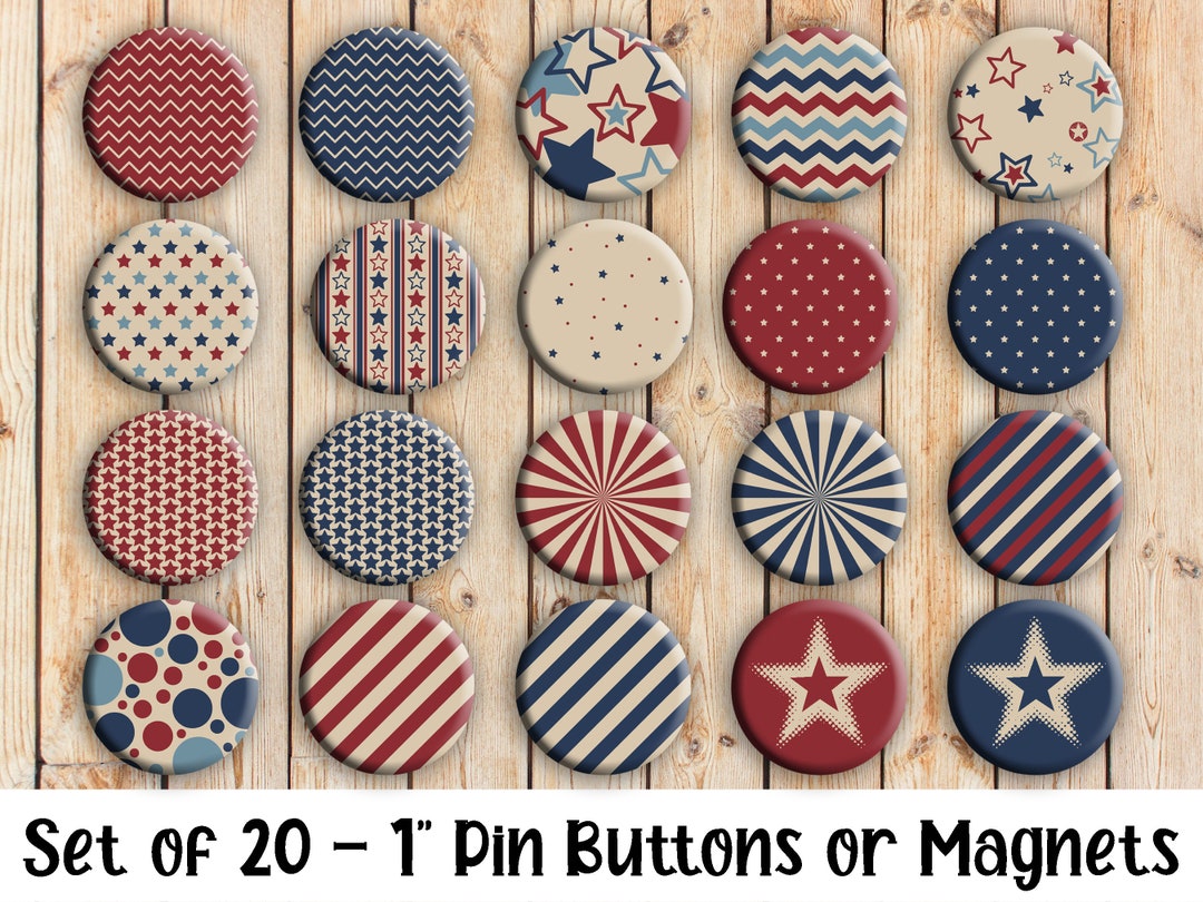 Patriotic Themed Pins - Set of 20 Buttons or Magnets - 1" or 1.25" Pin ...