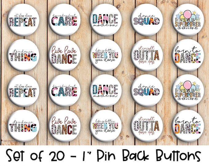 Dance Designs - Set of 20 Buttons or Magnets - 1", 1.25" or 2.25" Pin ...