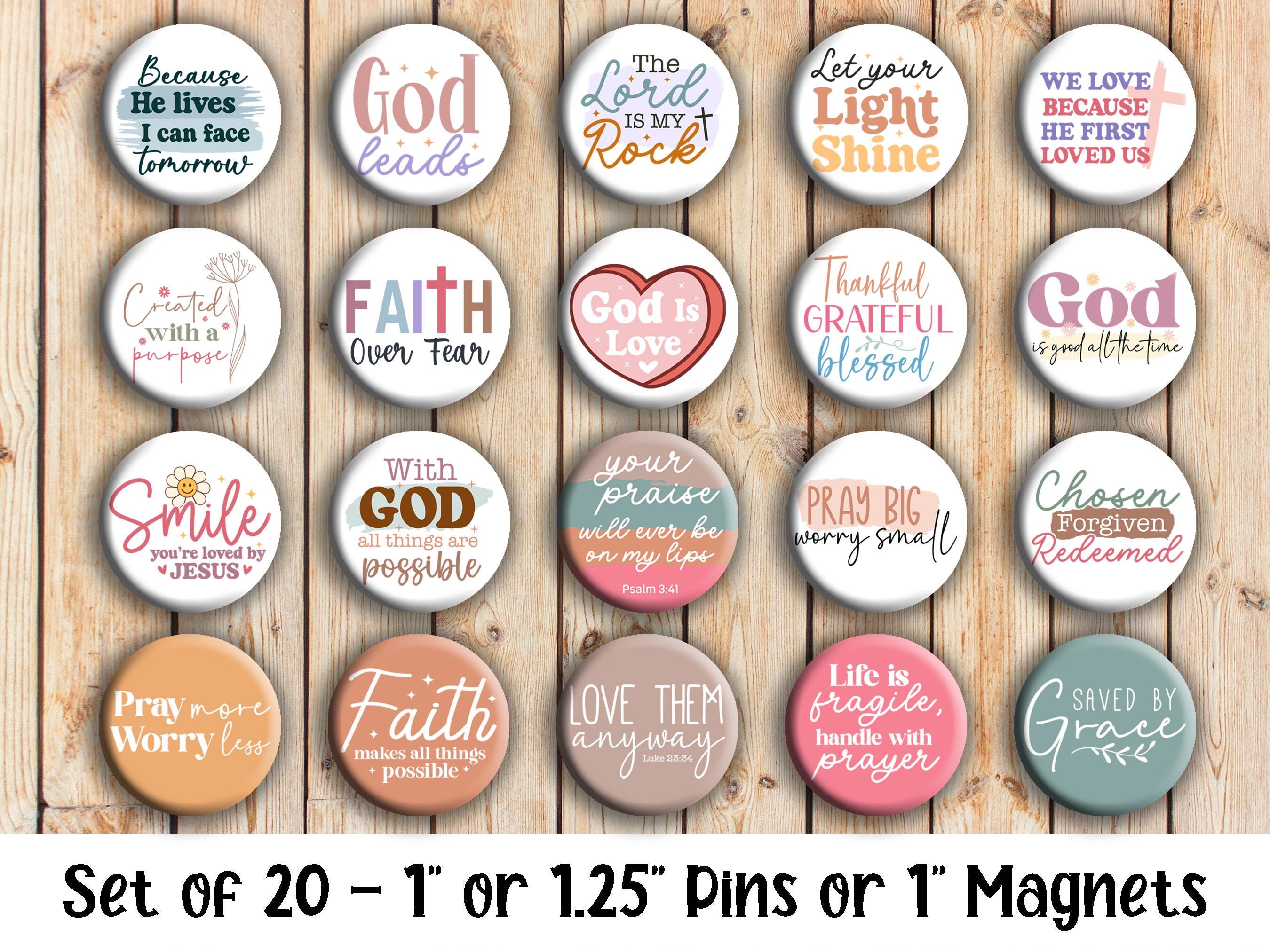Christian Pins - Set of 20 Buttons or Magnets - 1" or 1.25" Pin Buttons ...