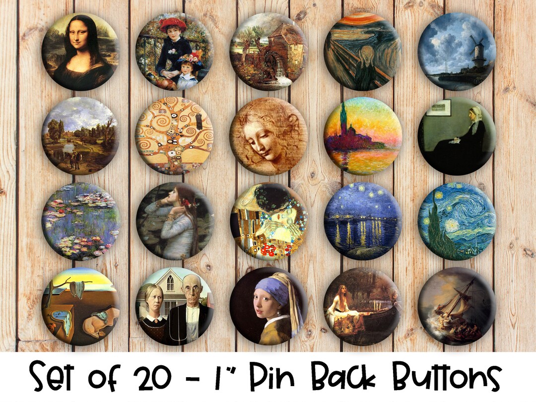 Famous Painting Designs - Set of 20 Buttons or Magnets - 1" or 1.25 ...
