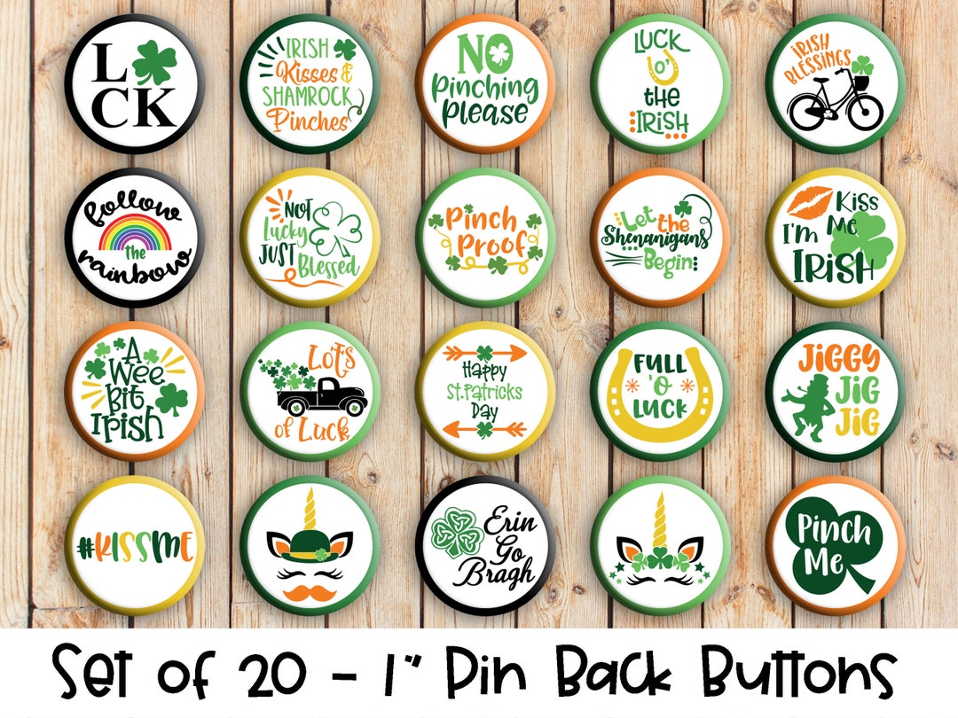 St. Patrick's Day - Set of 20 Buttons or Magnets - 1" or 1.25" Pin ...