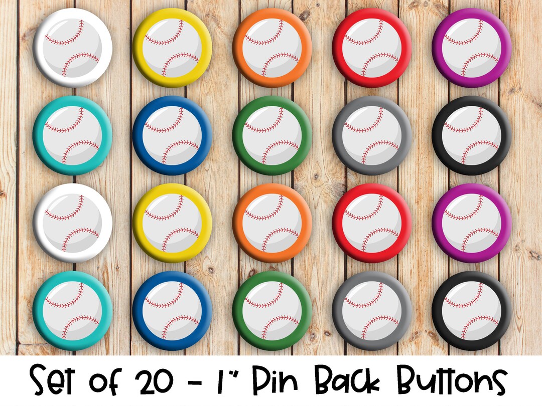 Baseball Designs - Set of 20 Buttons or Magnets - 1" or 1.25" Pin ...