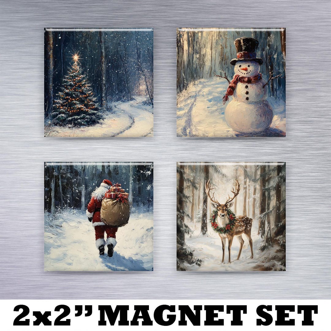 Christmas Magnets - Set of 4 Magnets - 2x2" Fridge Magnet - Etsy