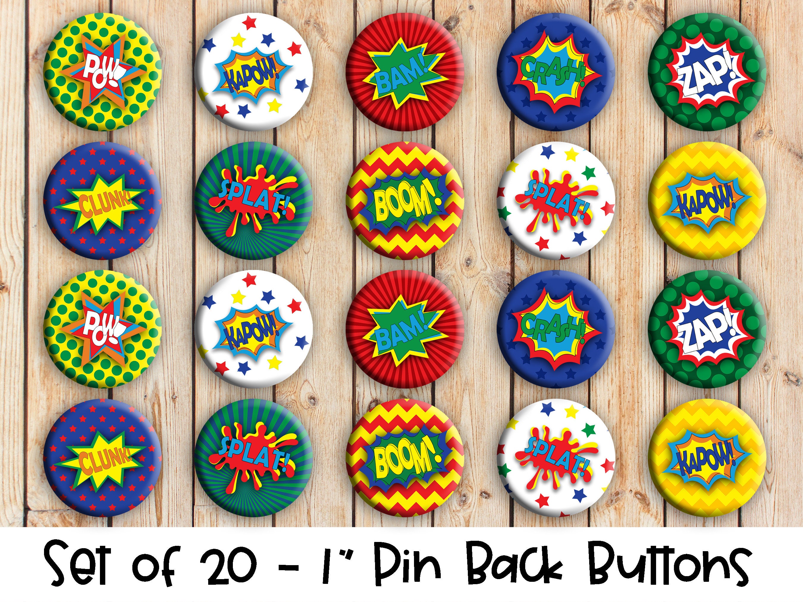 Comic Book Exclamation Designs Set of 20 Buttons or Magnets - Etsy