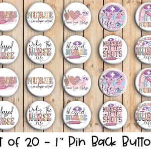 Nursing And Nurse Designs - Set Of 20 Buttons Or Magnets - 1