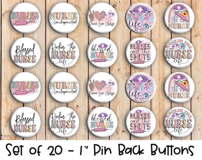 Nursing and Nurse Designs - Set of 20 Buttons or Magnets - 1" or 1.25 ...