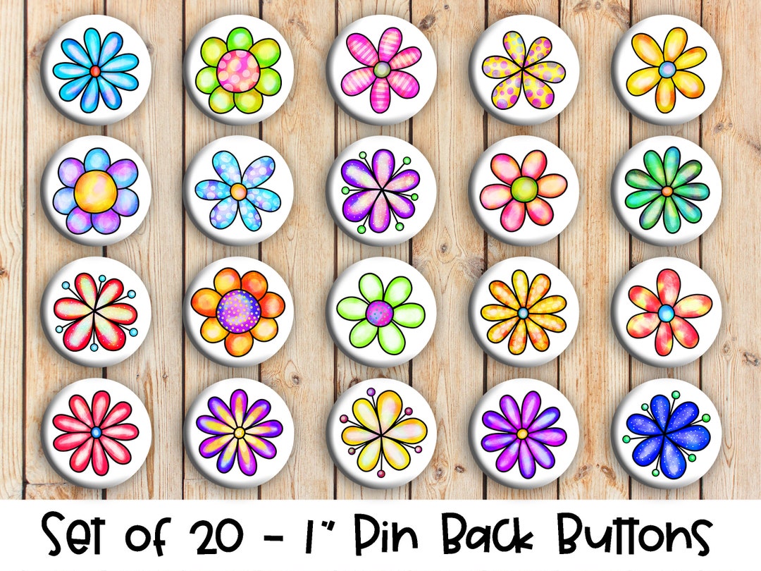 Doodle Daisy Designs - Set of 20 Buttons or Magnets - 1" or 1.25" Pin ...