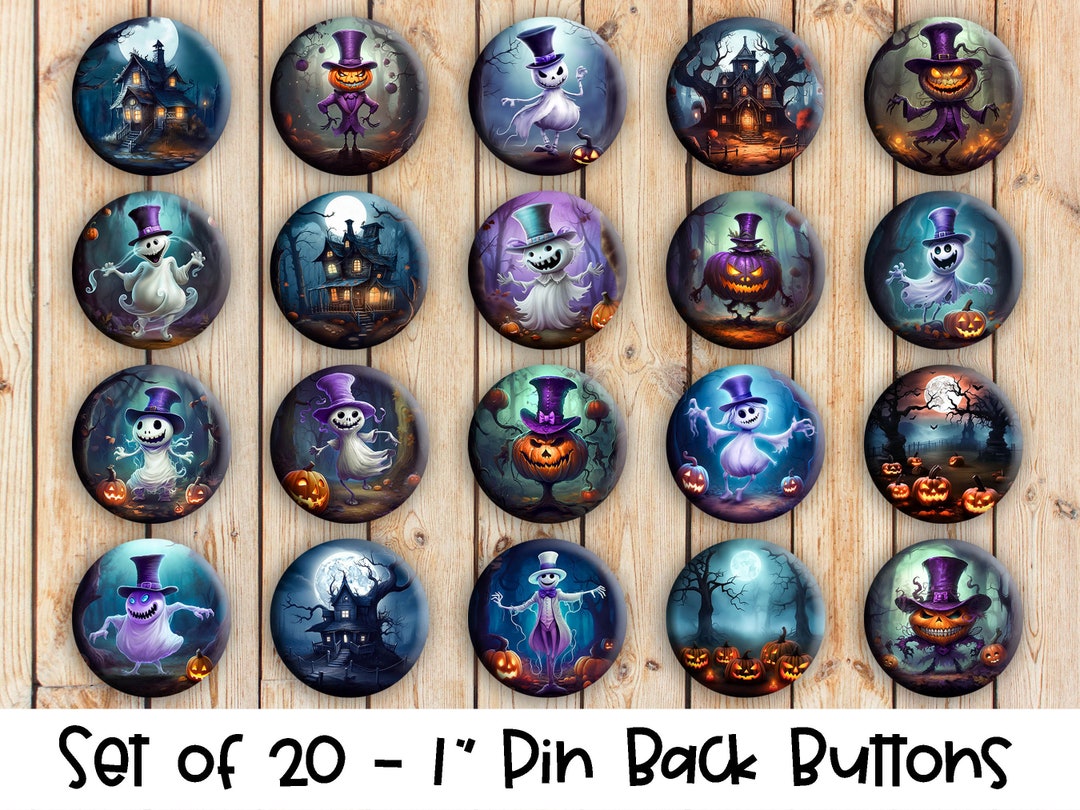 Scary Halloween Pins - Set of 20 Buttons or Magnets - 1" or 1.25" Pin ...