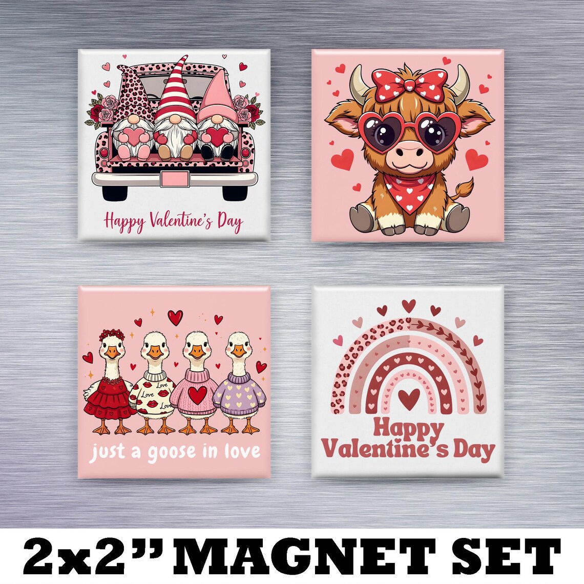 Valentine Magnets - Set of 4 Magnets - 2x2" Fridge Magnet - Etsy