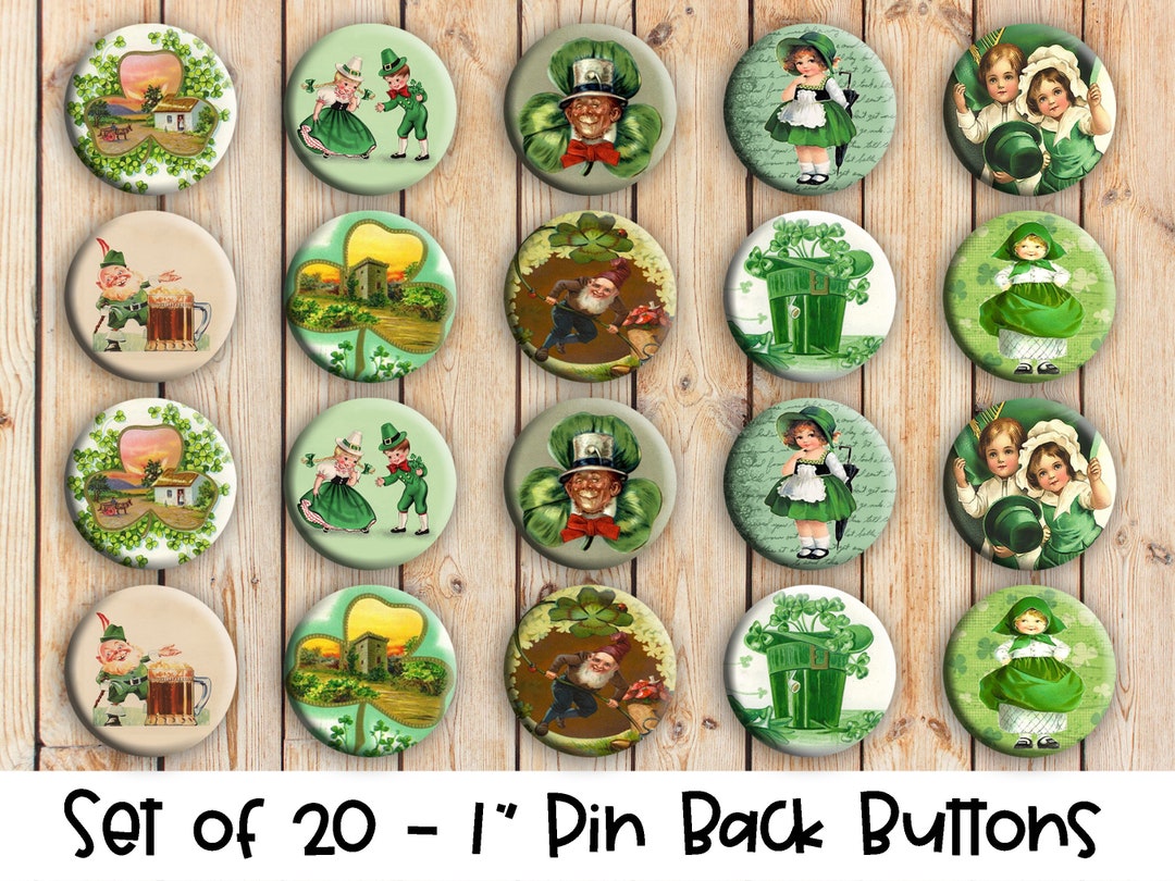 Vintage St. Patrick's Day - Set of 20 Buttons or Magnets - 1" or 1.25 ...