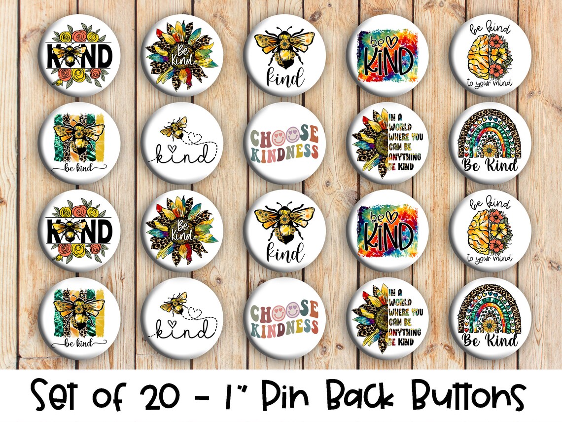 Kindness Themed - Set of 20 Buttons or Magnets - 1" or 1.25" Pin ...