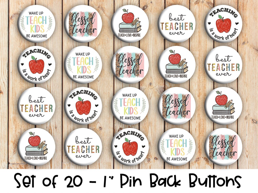 Teacher Designs - Set of 20 Buttons or Magnets - 1" or 1.25" Pin ...