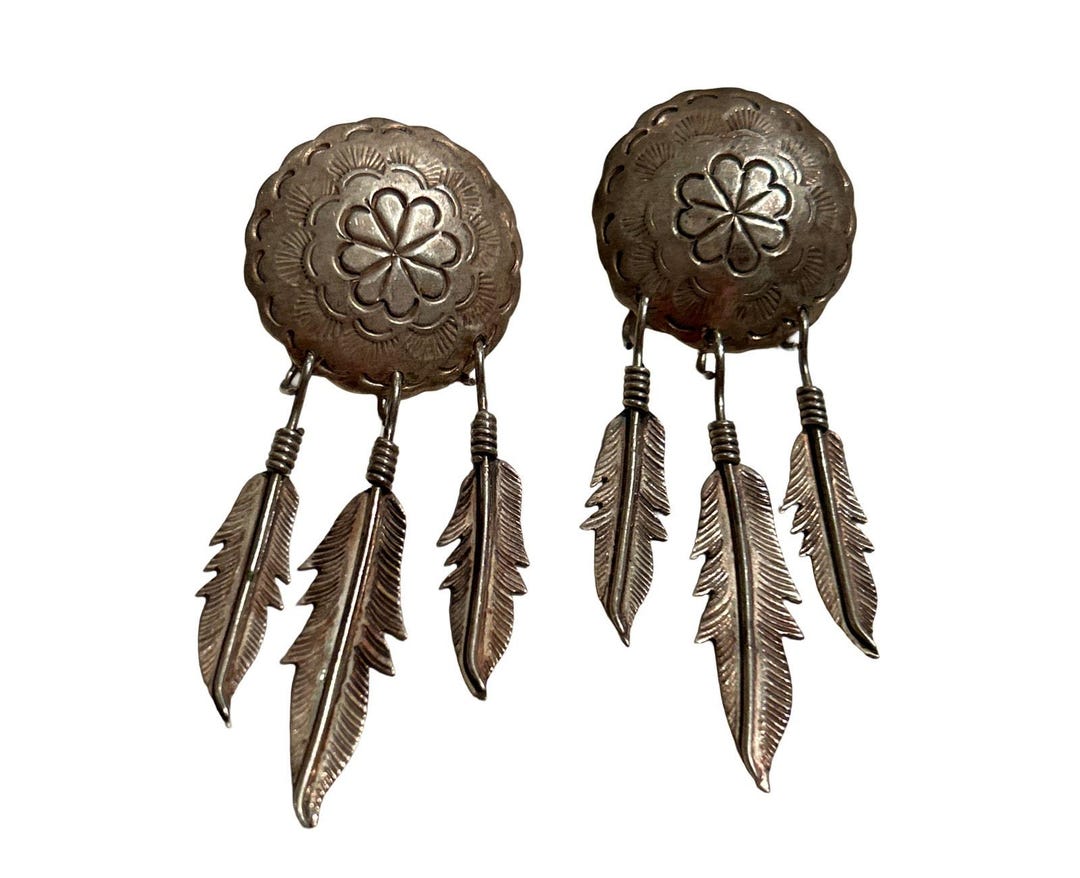 Vintage Sterling Silver Concho Feather Earrings – Southwestern Style - Etsy