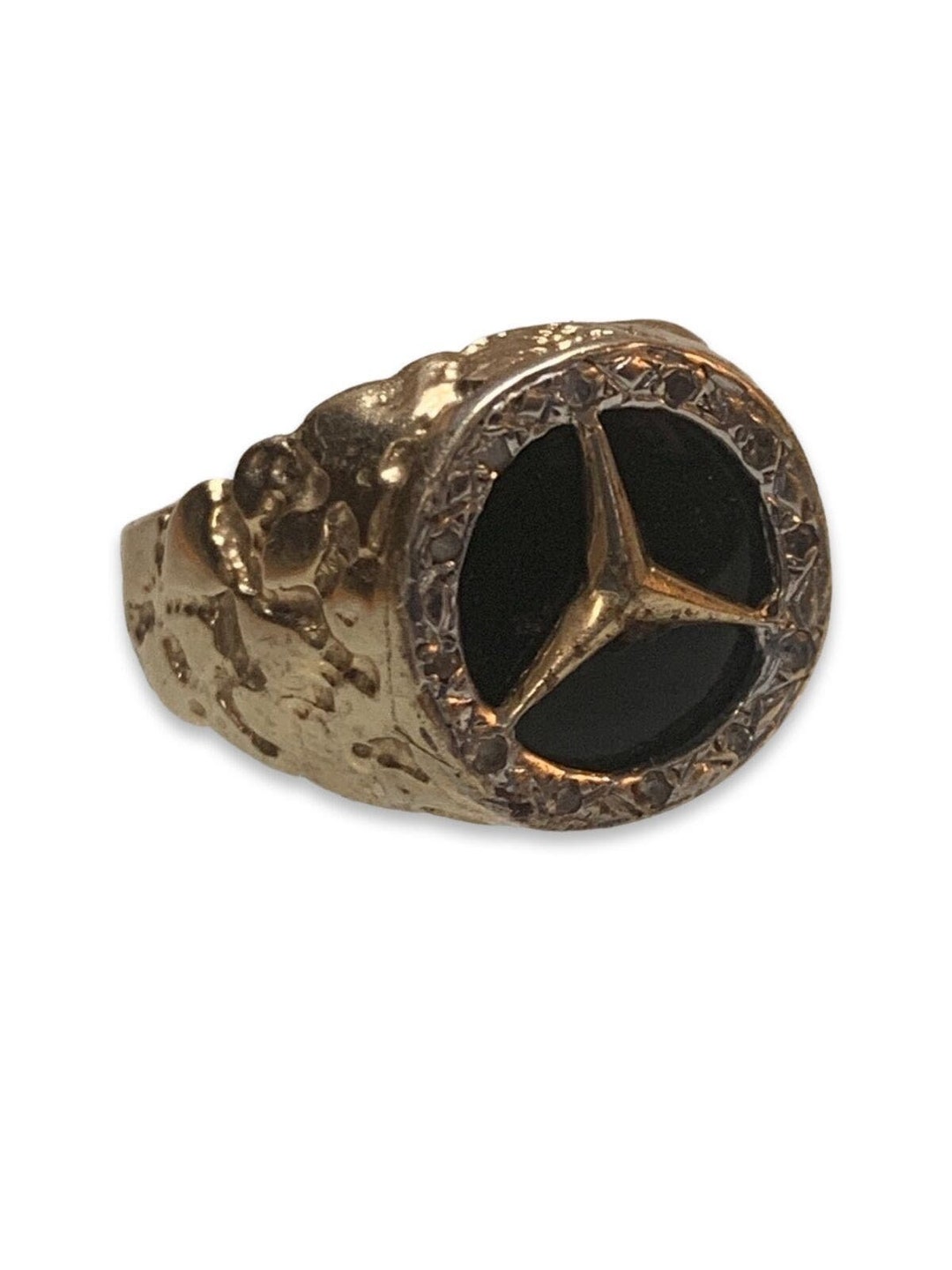 Vintage MERCEDES 14k Gold Nugget Ring Diamond Chips Sz 7 - Etsy