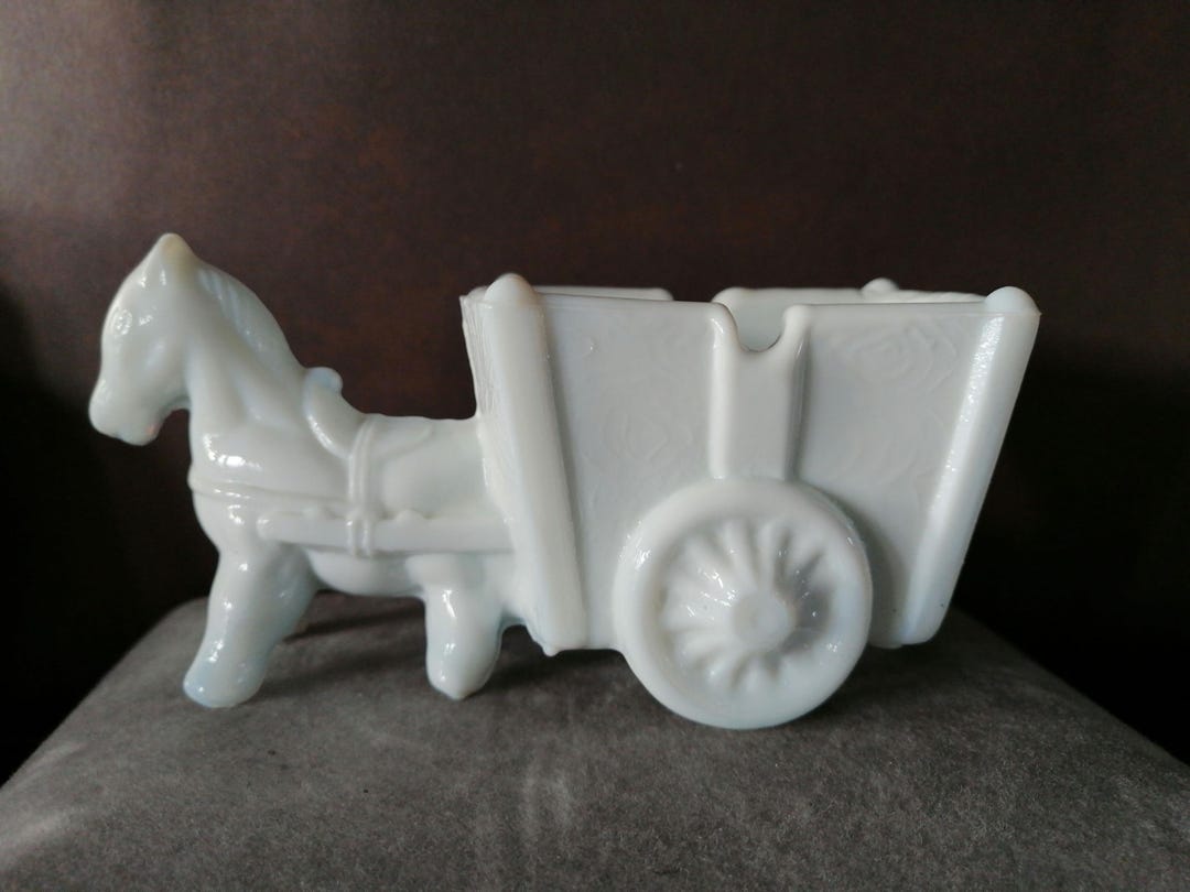 VTG Milk Glass K R Haley Donkey Drawn Cart Ashtray Miniature Succulent ...