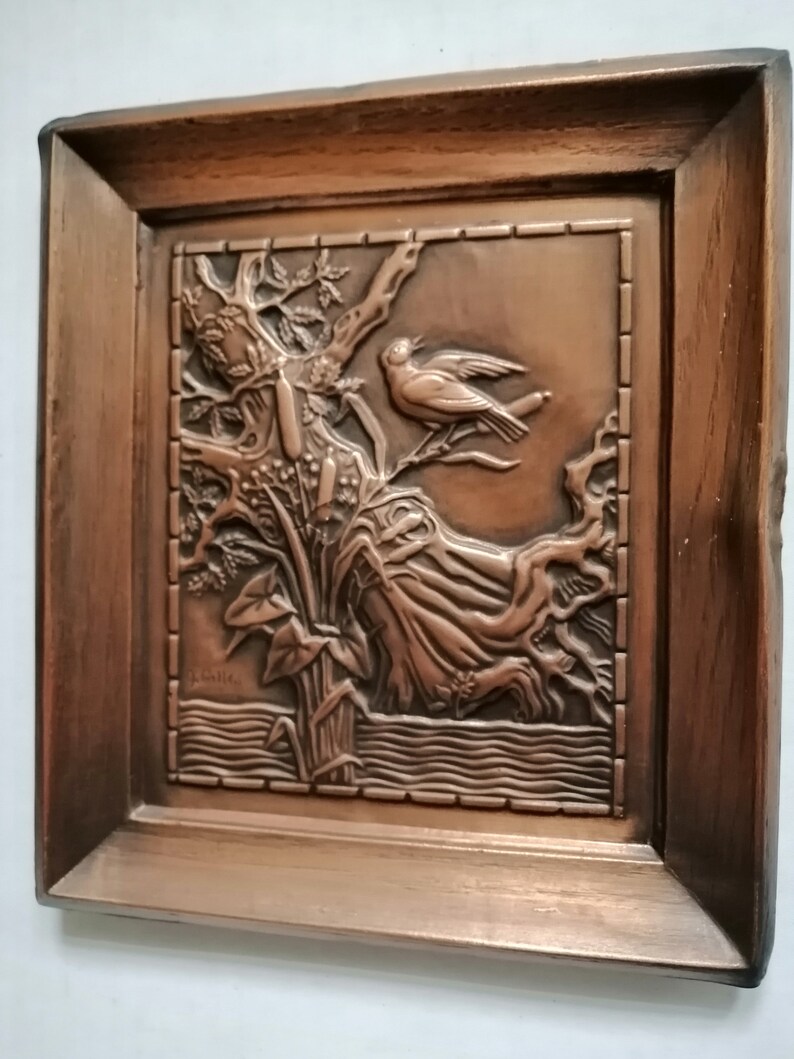 Albert Gilles Copper Embossed Wall Hanging Art Plaque Bird Fox Plaque ...