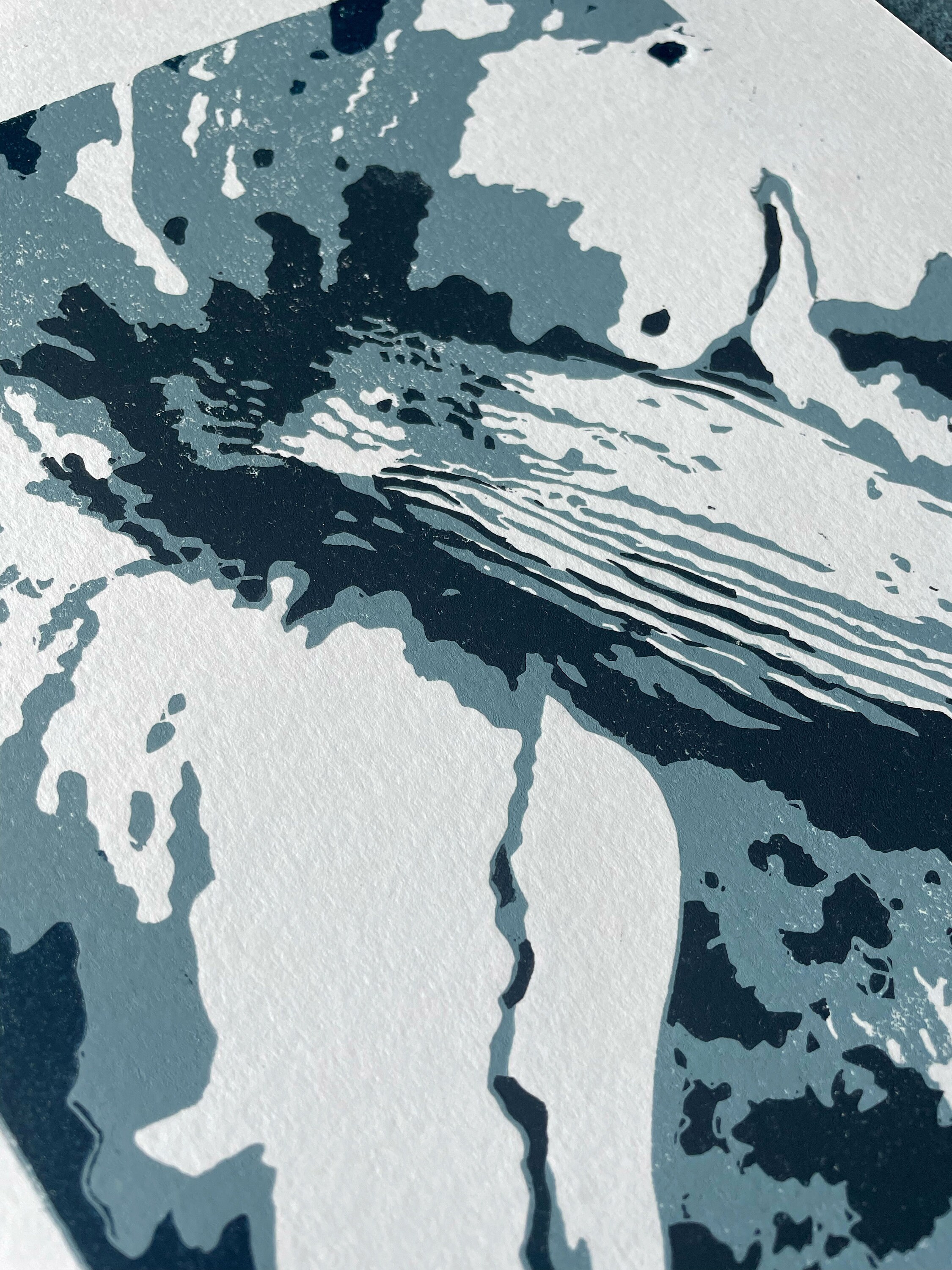 Humpback Two Layer Reduction Lino Print, Hand Printed in London. - Etsy