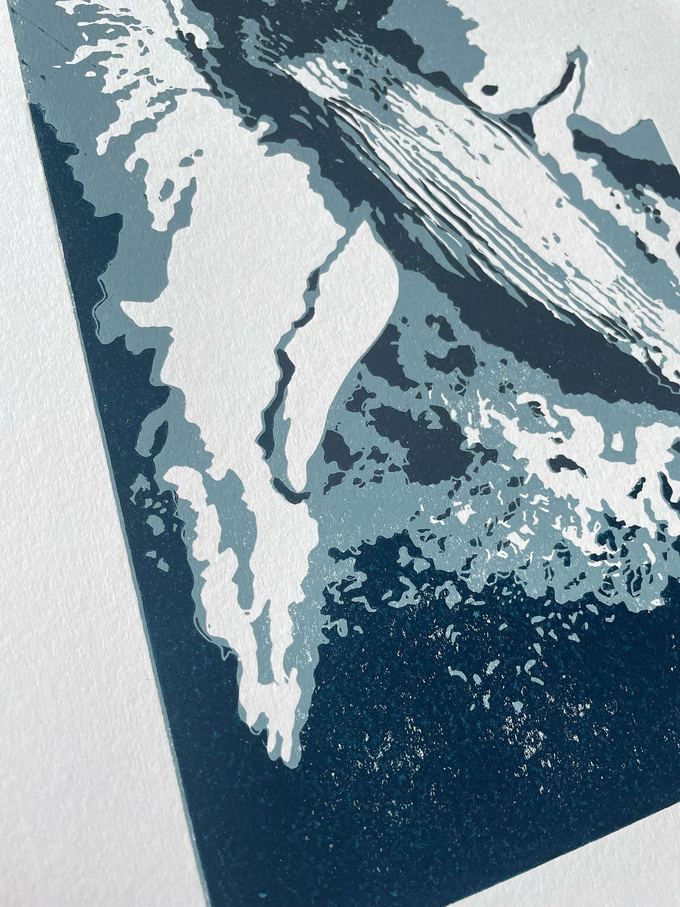Humpback Two Layer Reduction Lino Print, Hand Printed in London. - Etsy