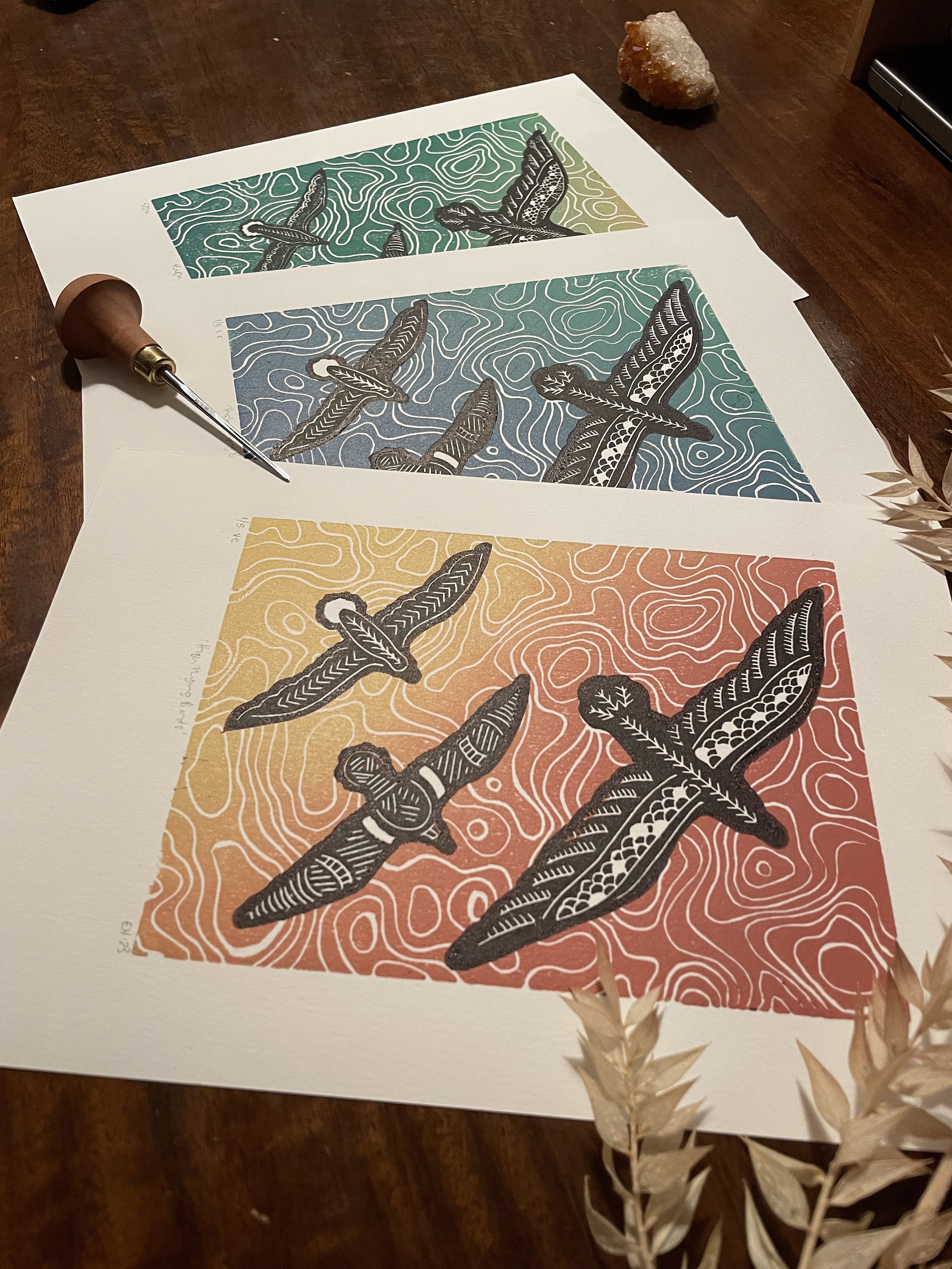 High Flying Birds Lino Cut Art Print - Etsy