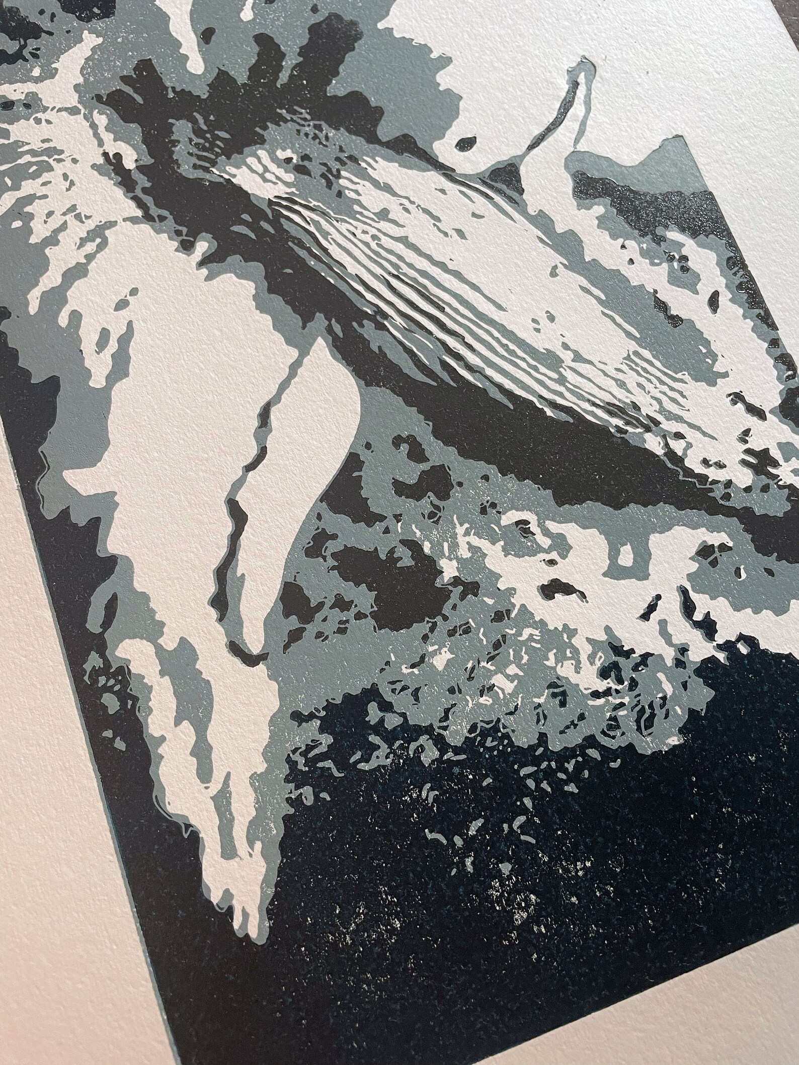 Humpback Two Layer Reduction Lino Print, Hand Printed in London. - Etsy