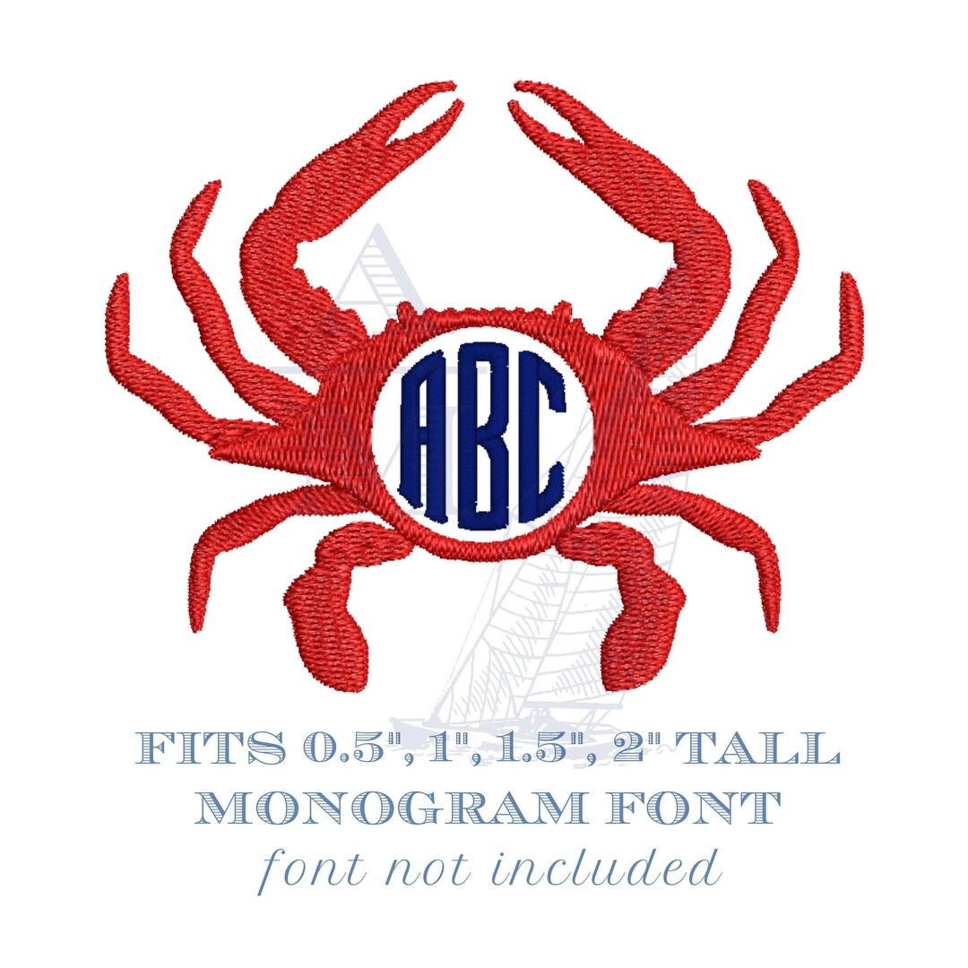 Crab Monogram Frame Design for Embroidery, Fits Fonts 0.5" to 2" Tall ...