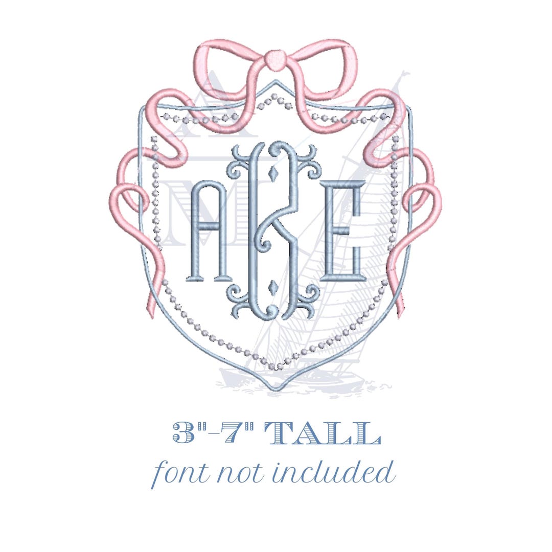 Girls Monogram Crest Embroidery Design With Bow, Perfect for New Baby ...