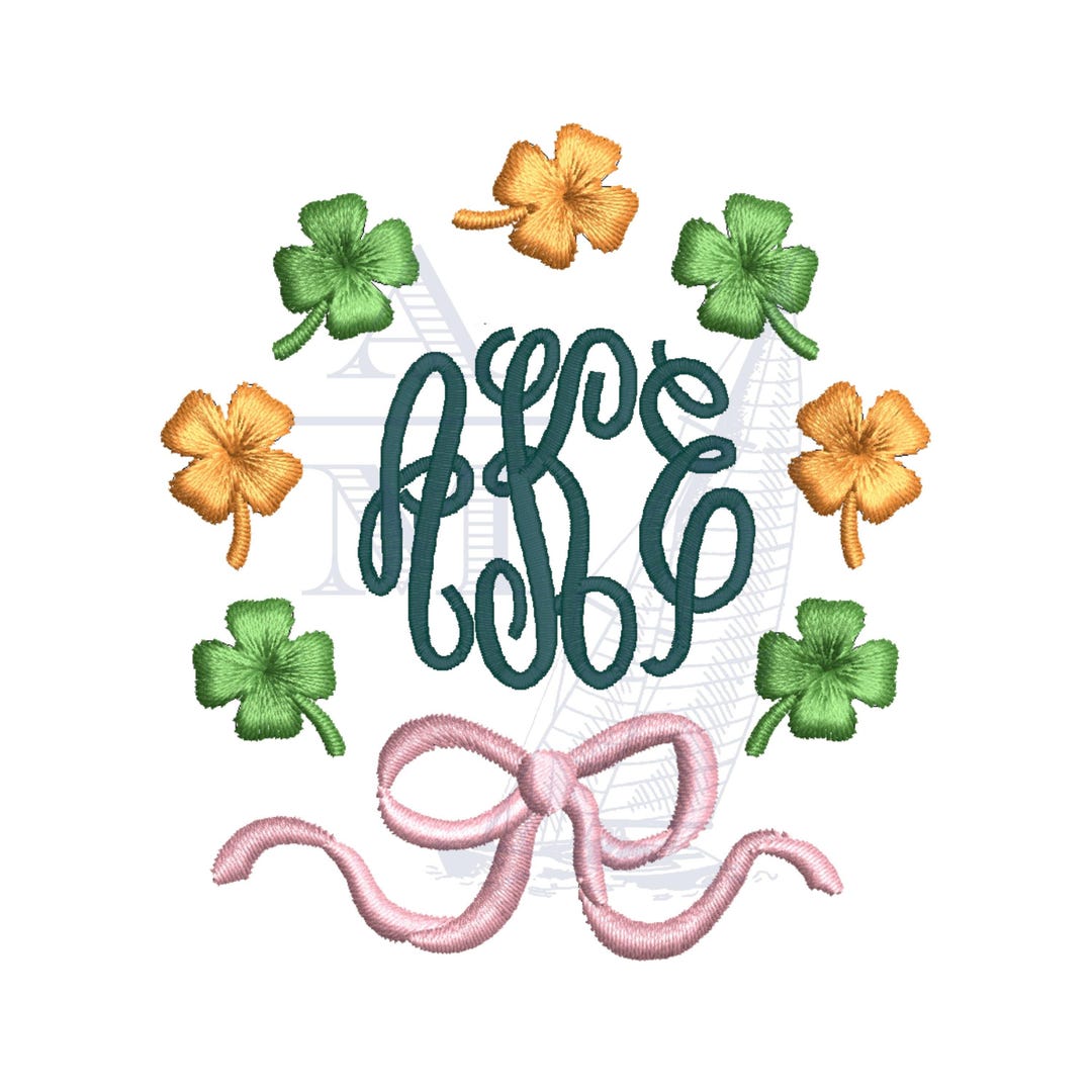 St. Patrick's Day Clover Bow Monogram Frame | Irish Embroidery | 4x4 ...