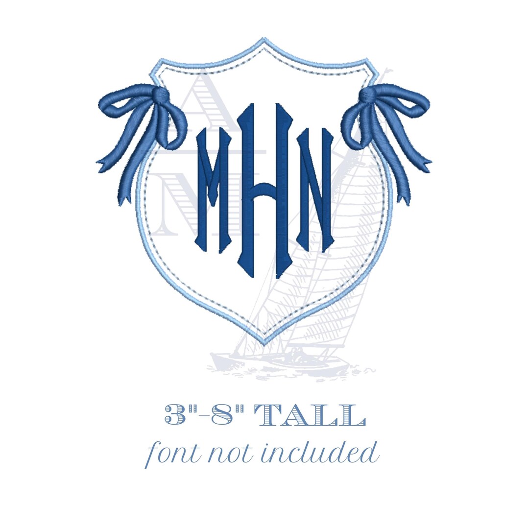 Monogram Crest Embroidery Design With Side Bows, Perfect for New Baby ...