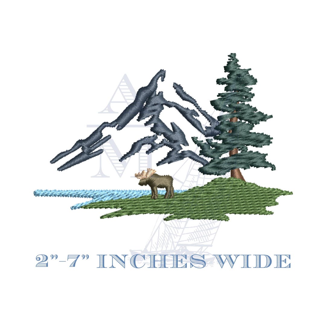 Mountain, Moose and Lake Embroidery Design File, for Machine Embroidery ...