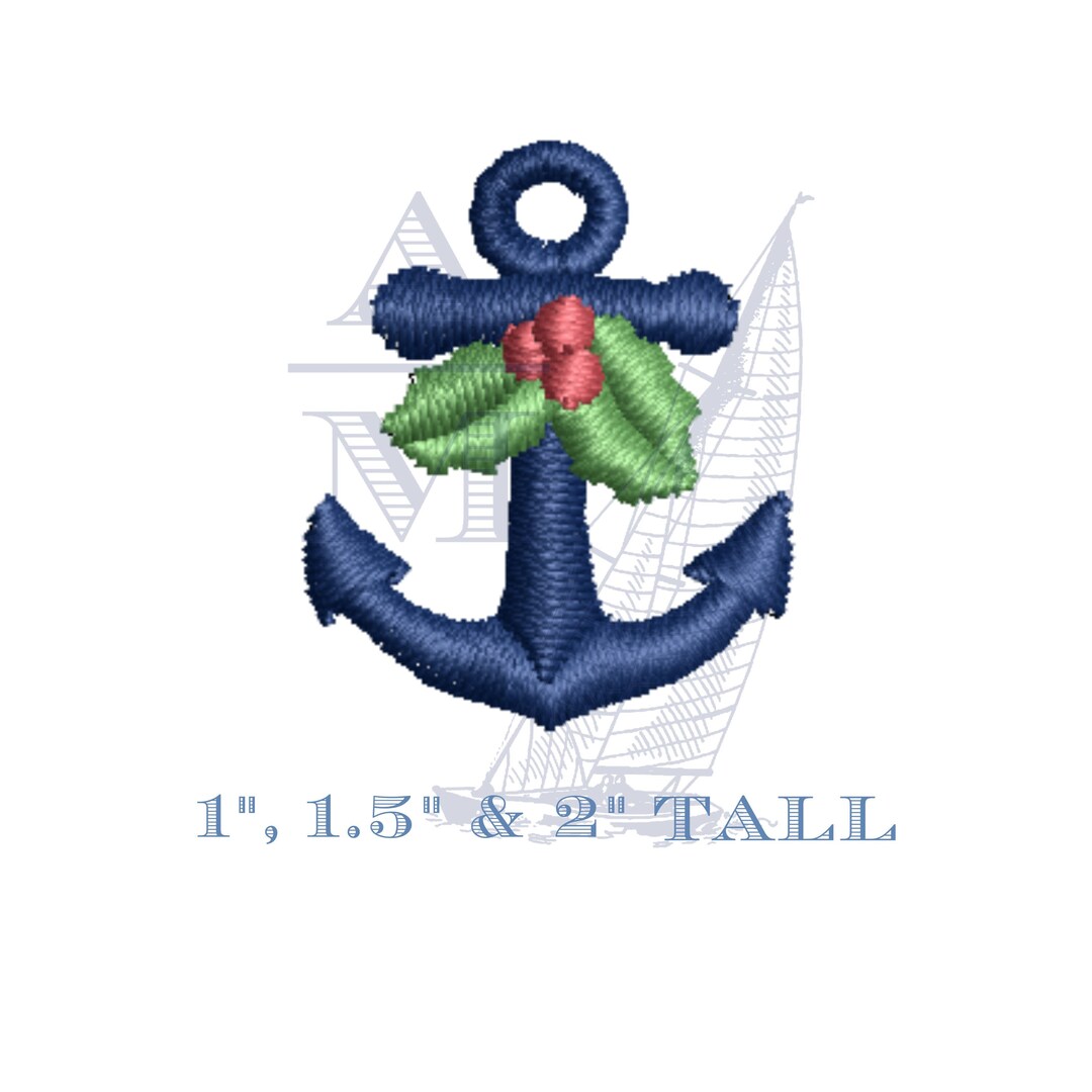 Mini Christmas Anchor Embroidery Design, Nautical, Holly Leaves ...