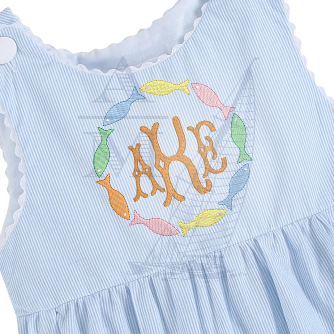 Fish Monogram Embroidery Frame Design, 5 Sizes - Etsy