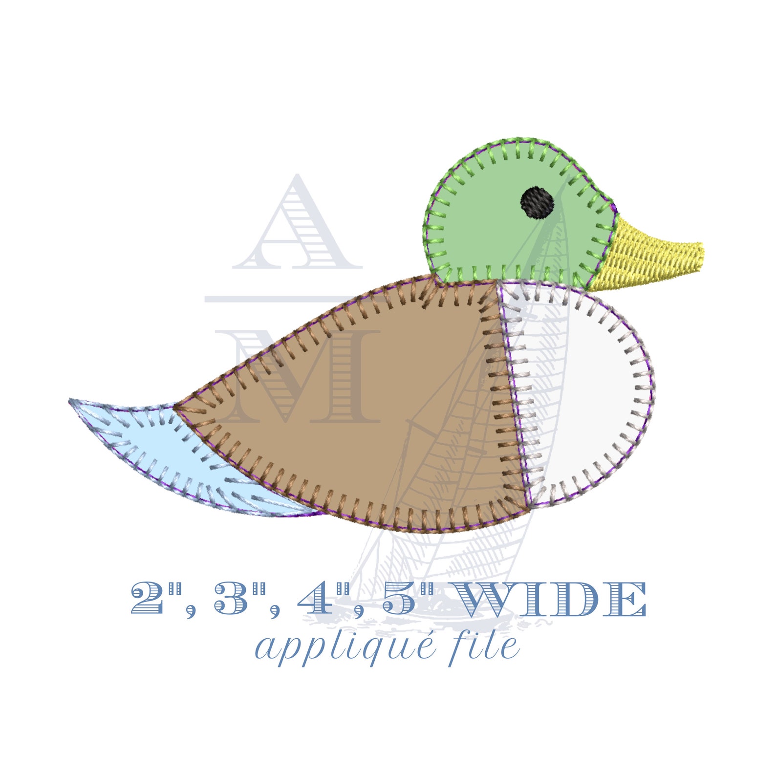 Mallard Duck Applique Embroidery Design, Sketch Vintage Stitch, 4 Sizes ...